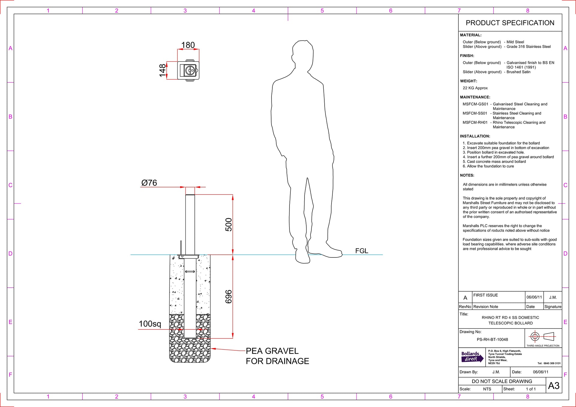 Rhino RT RD4 SS Round Stainless Steel Security Telescopic Bollard ...